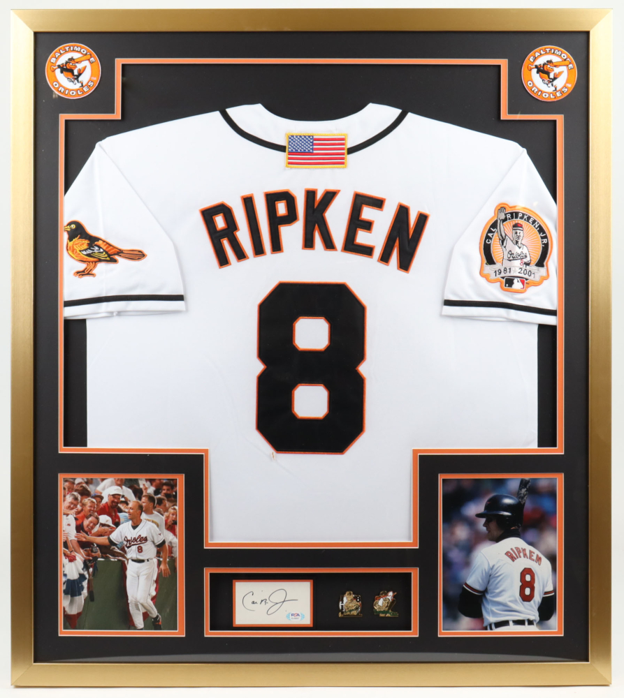 Cal Ripken Jr. Signed Orioles Custom Framed Cut Display with (2) Cal ...