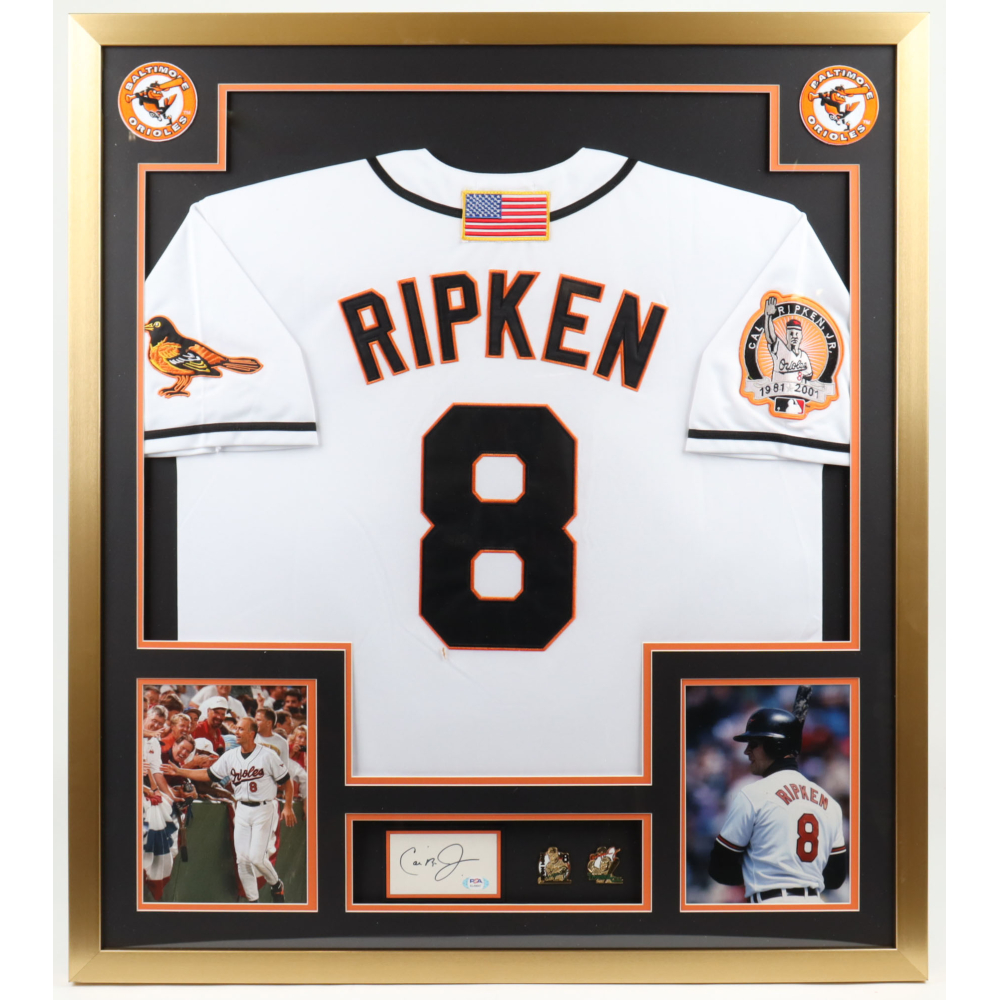 Cal Ripken Jr. Signed Orioles Custom Framed Cut Display with (2) Cal ...