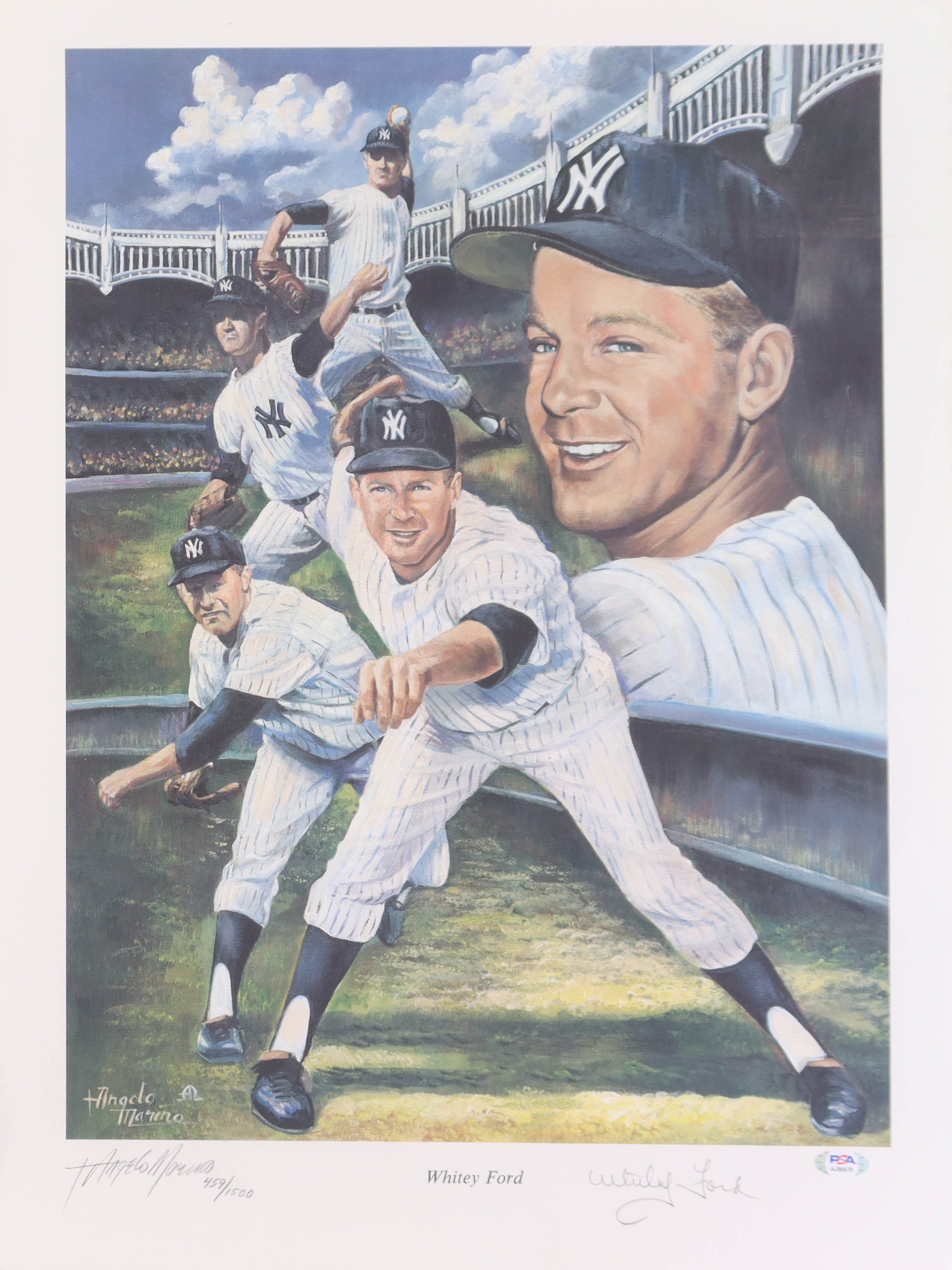 Whitey Ford Signed LE Yankees 18x24 Angelo Marino Canvas Lithograph ...
