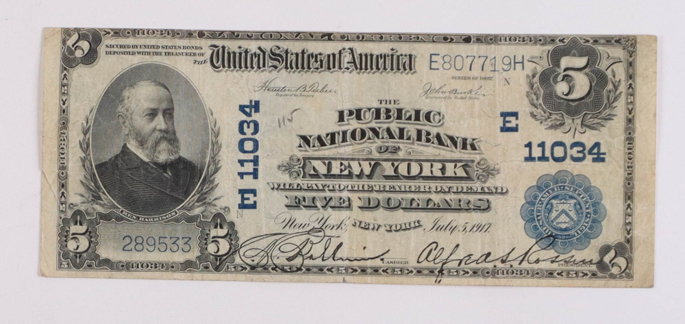 1902 $5 Five-Dollars U.S. National Currency Large-Size Bank Note - The ...
