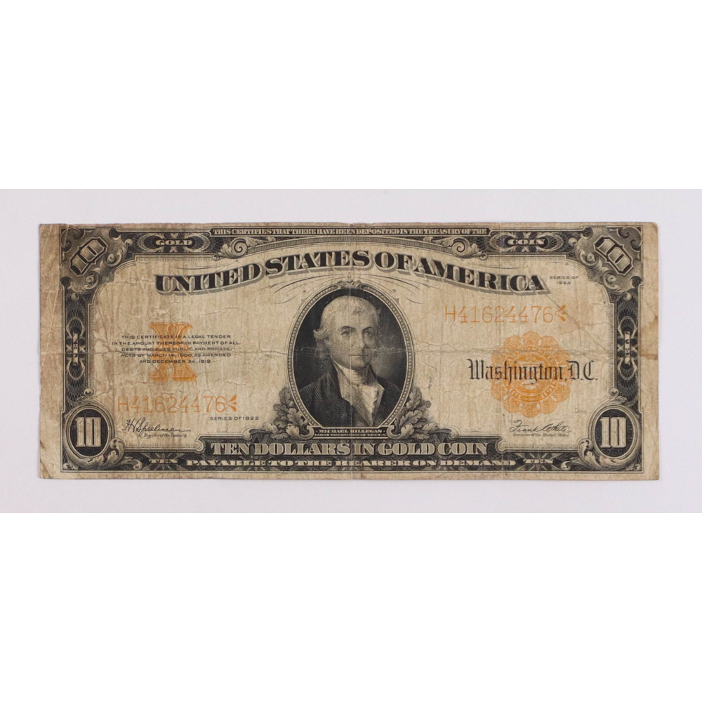 1922 $10 Ten Dollar U.S. Gold Certificate Bank Note | Pristine Auction