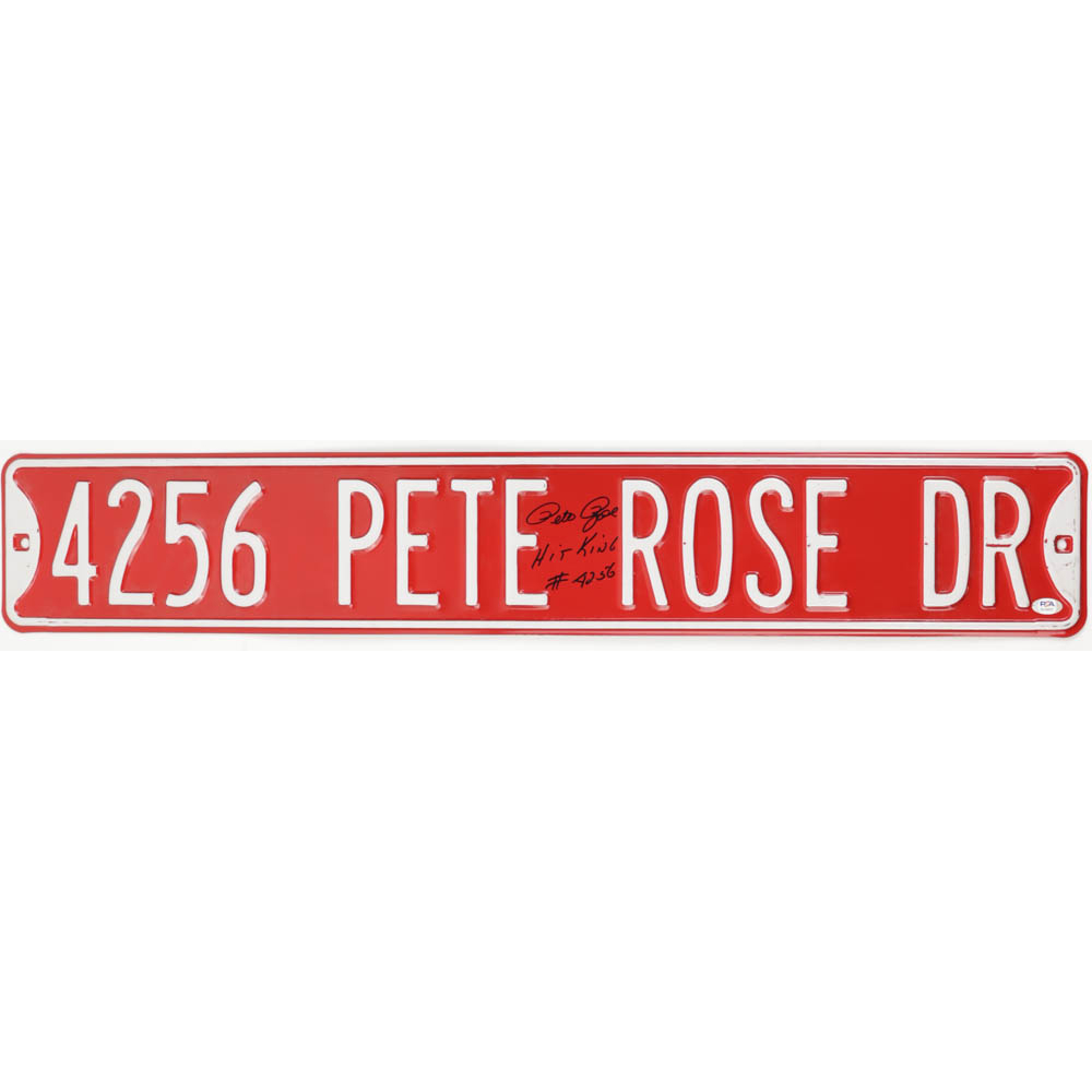 Pete Rose Signed Oversize Street Sign Inscribed "Hit King" & "#4256 ...