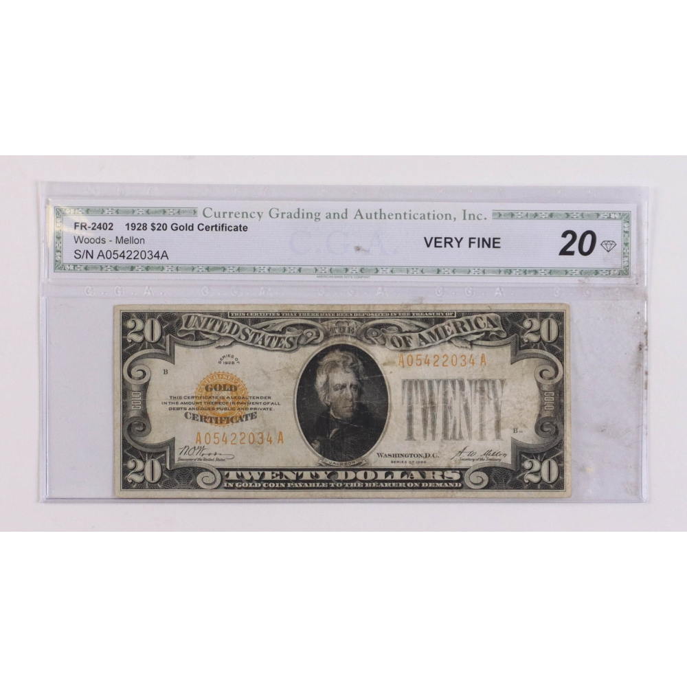 1928 $20 Twenty Dollar U.S. Gold Certificate Bank Note (CGA 20 ...