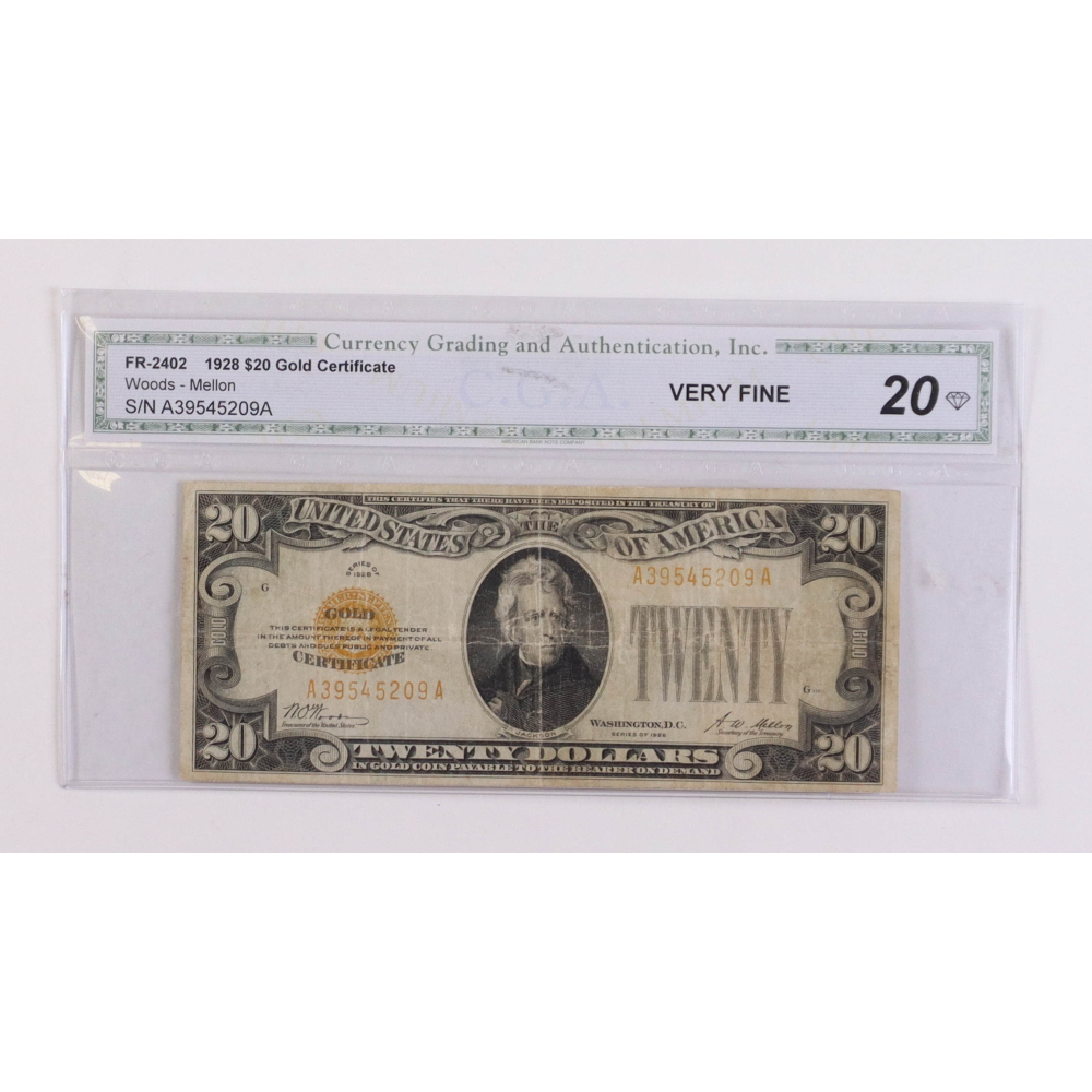 1928 $20 Twenty Dollar U.S. Gold Certificate Bank Note (CGA 20 ...