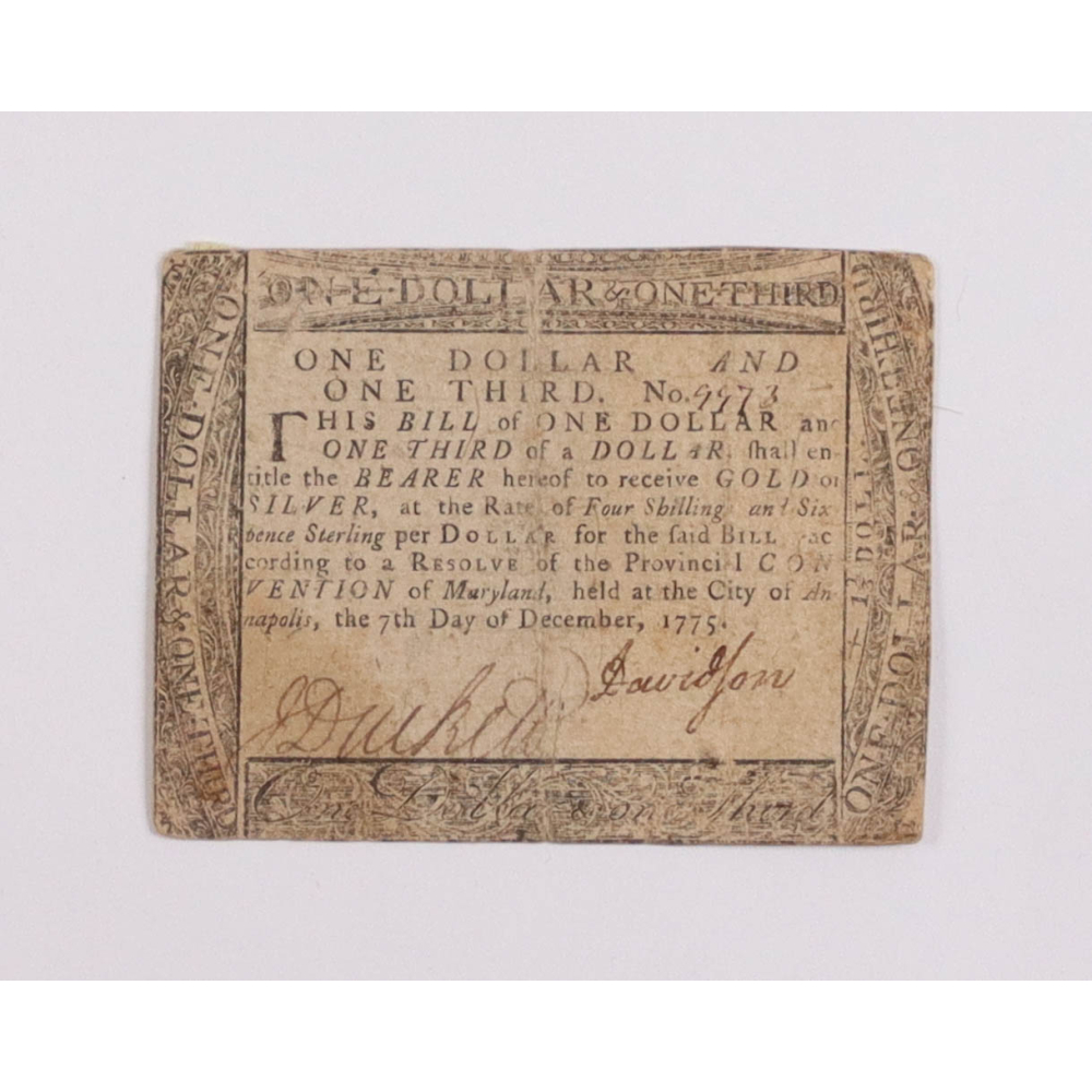 1775 One Dollar & One Third - Annapolis - Colonial Currency Note ...