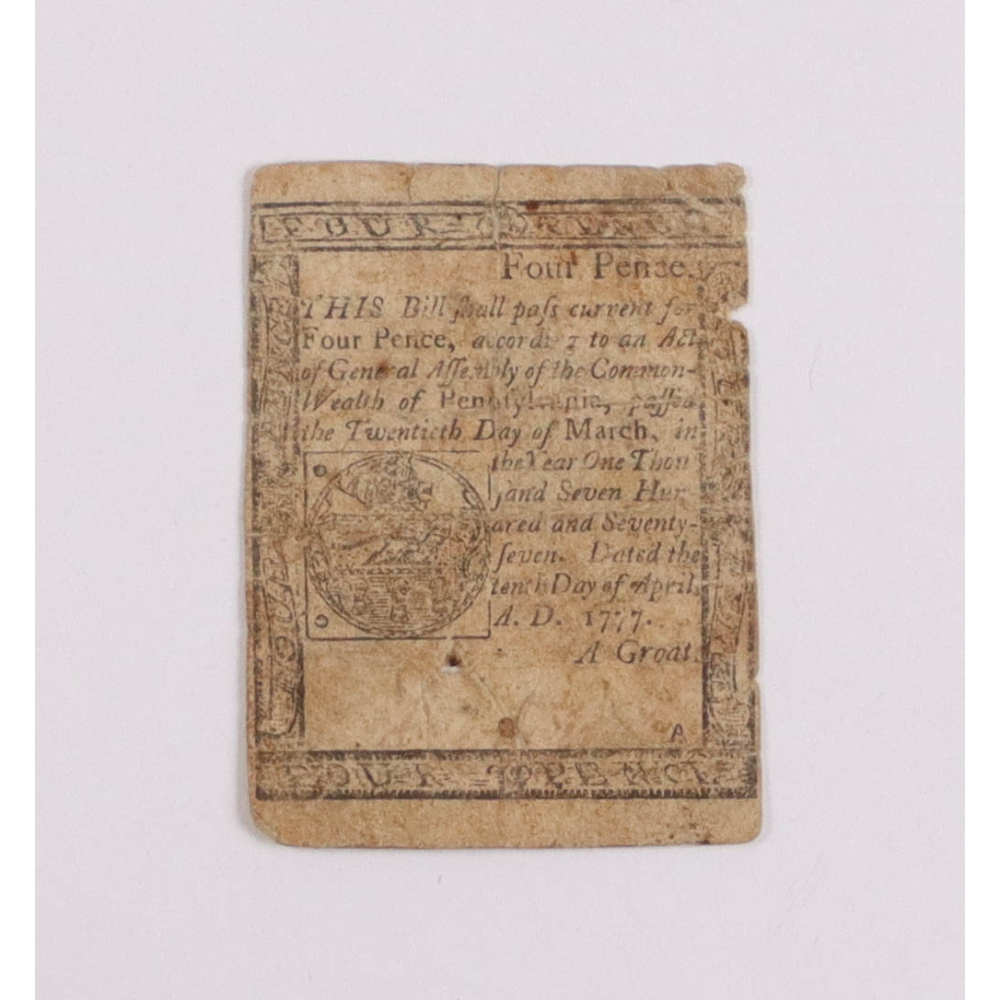 1777 Four Pence - Philadelphia - Colonial Currency Note | Pristine Auction