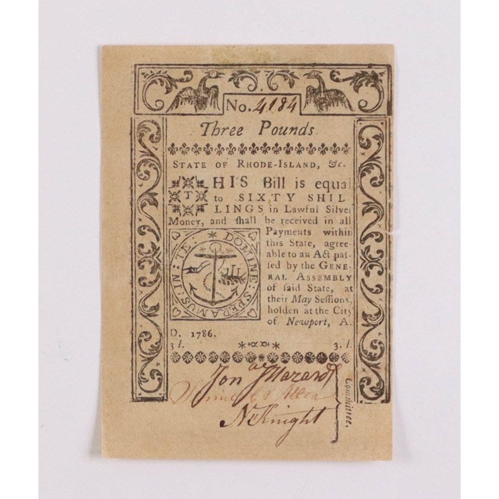 1786 Three Pounds - Rhode Island - Colonial Currency Note | Pristine ...