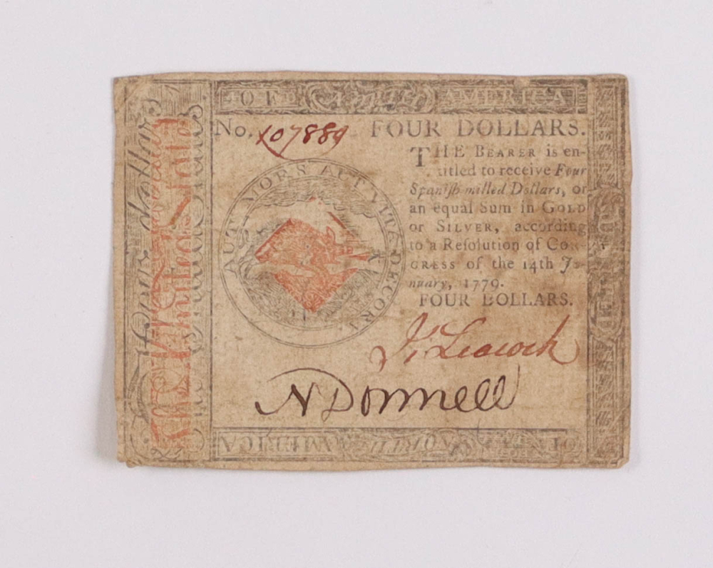1779 $4 Four Dollars - Hall and Sellers - Colonial Currency Note ...