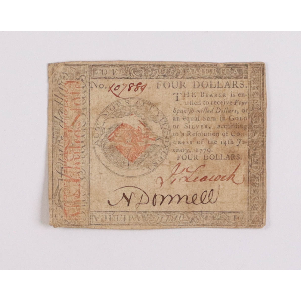 1779 $4 Four Dollars - Hall and Sellers - Colonial Currency Note ...
