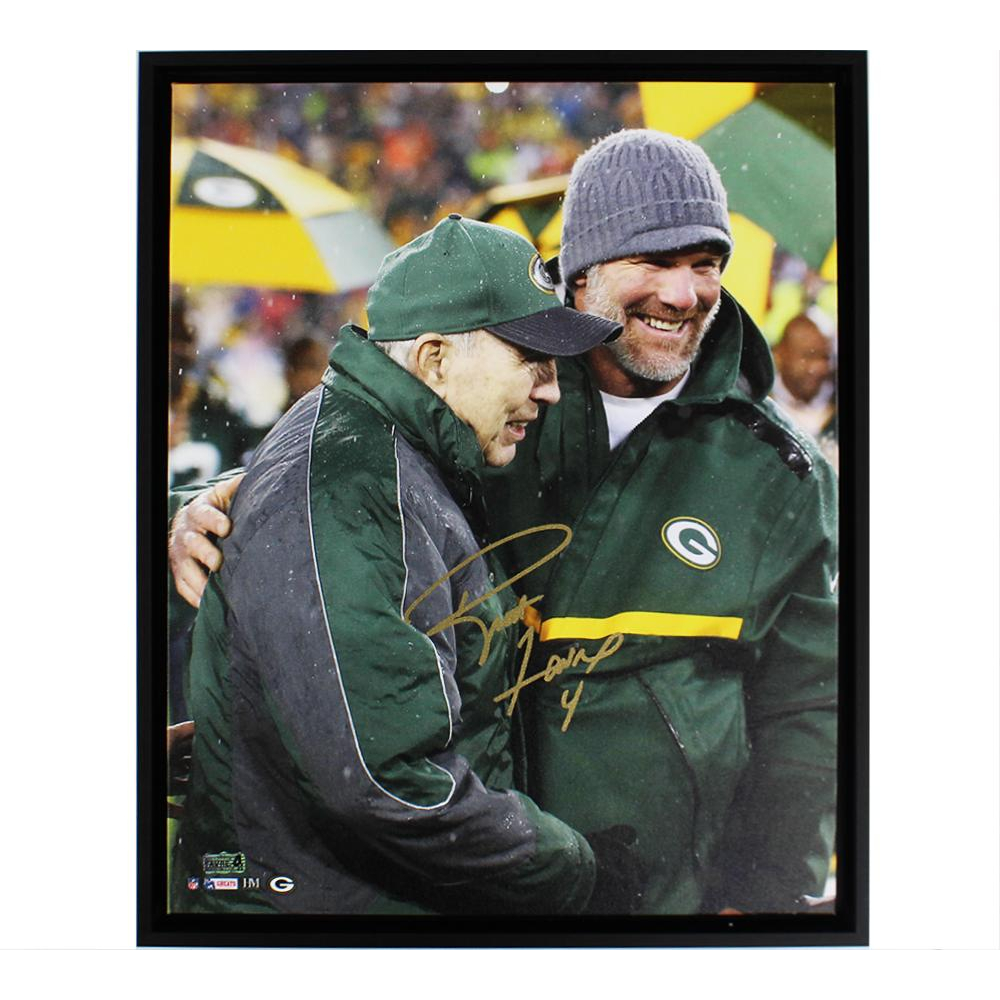 Brett Favre Signed Packers Custom Framed Photo Display with Bart Starr ...