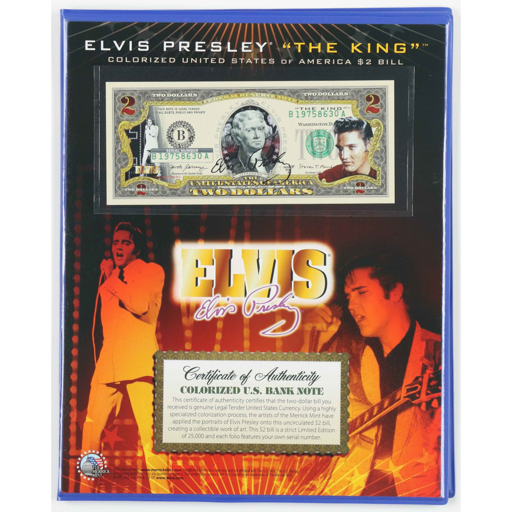 Elvis Presley Genuine Legal Tender Colorized U.S. $2.00 Two Dollar Bill ...
