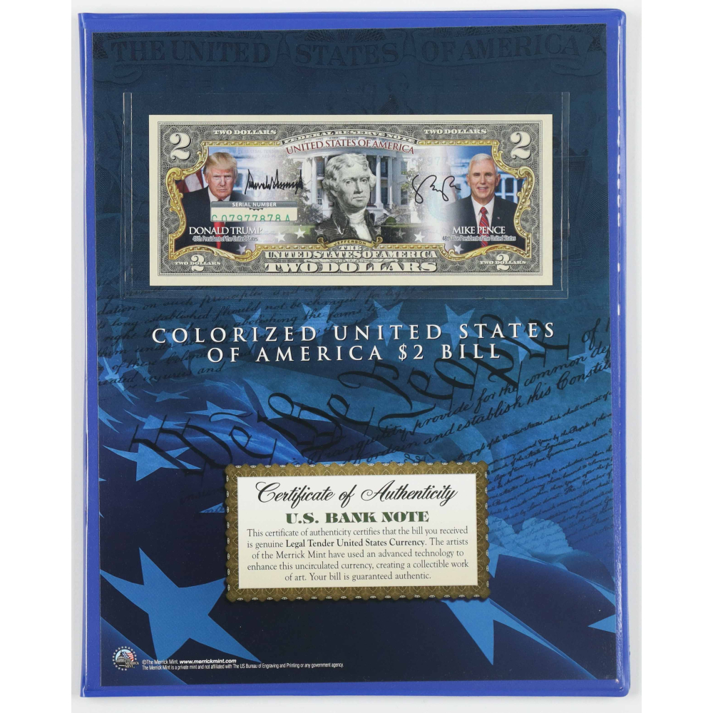 Donald Trump Genuine Legal Tender Colorized U.S. $2.00 Two Dollar Bill ...