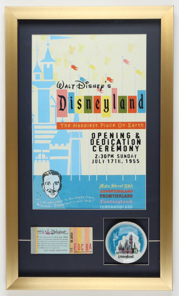 Disneyland Opening & Dedication Ceremony Custom Framed Print Display with Vintage Ride Ticket ...