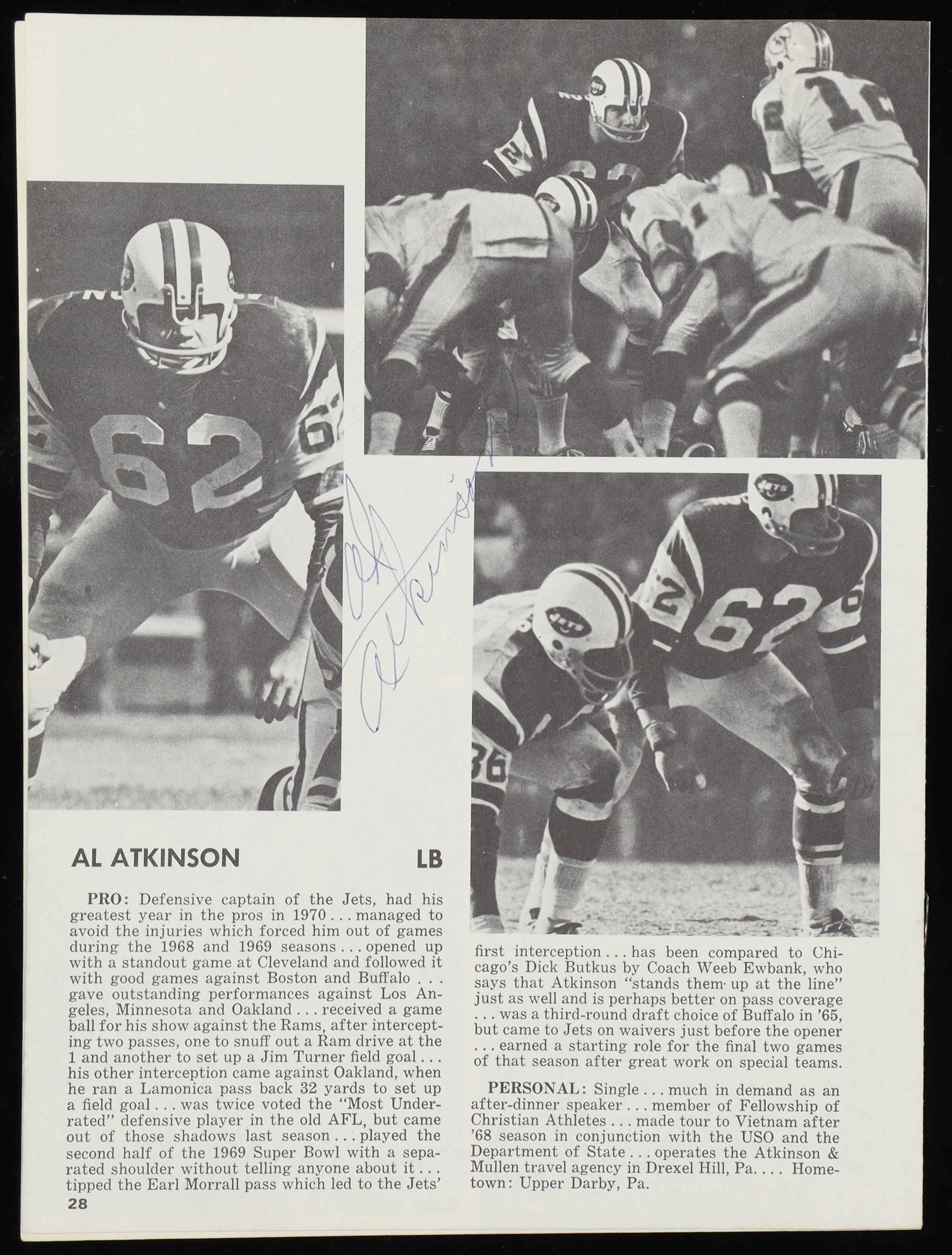 1971 Jets Multi-Signed Program with George Nock, Gerry Philbin, Mark ...