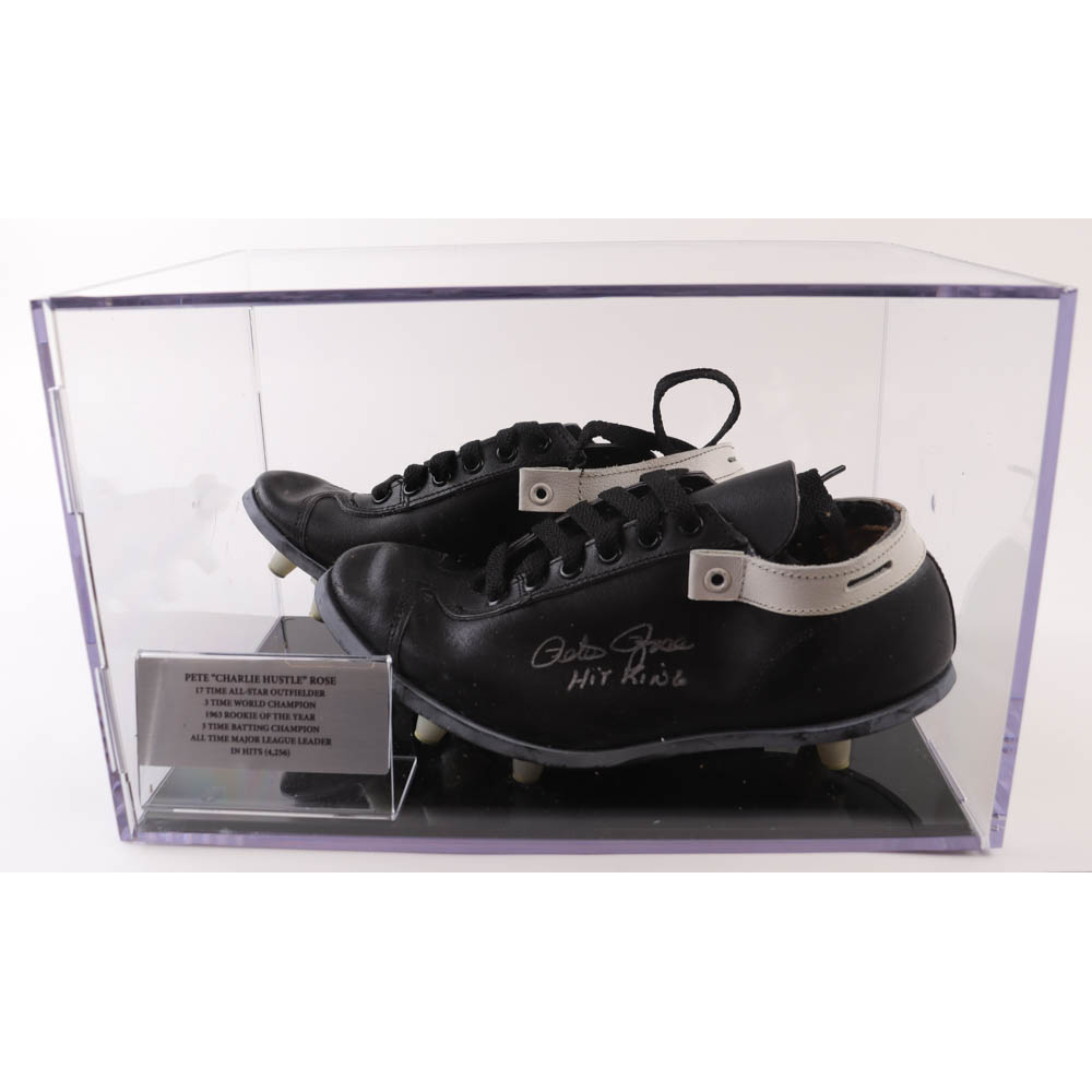 Pete Rose Signed Pair of Vintage Baseball Cleats with Display Case ...