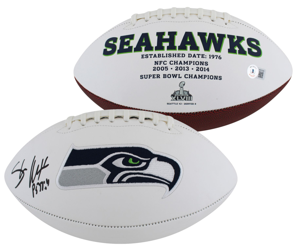 Shaun Alexander Signed Seahawks Logo Football (Beckett) | Pristine Auction