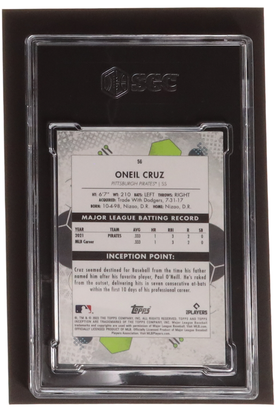 Oneil Cruz 2022 Topps Inception #56 RC (SGC 9.5) | Pristine Auction