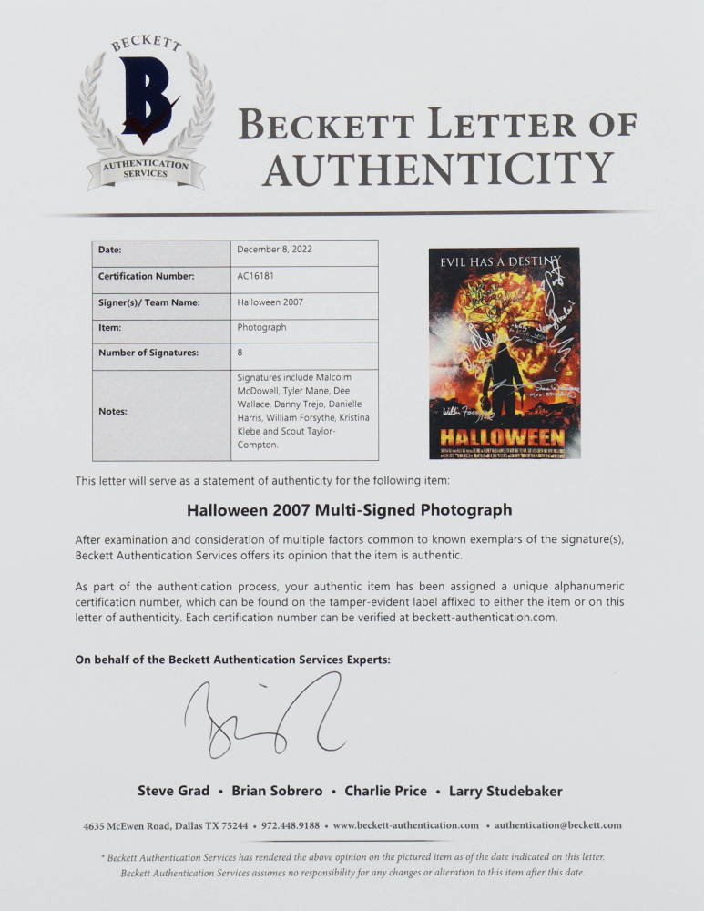 "Halloween" 11x17 Movie Poster Print Signed by (8) with Malcolm ...