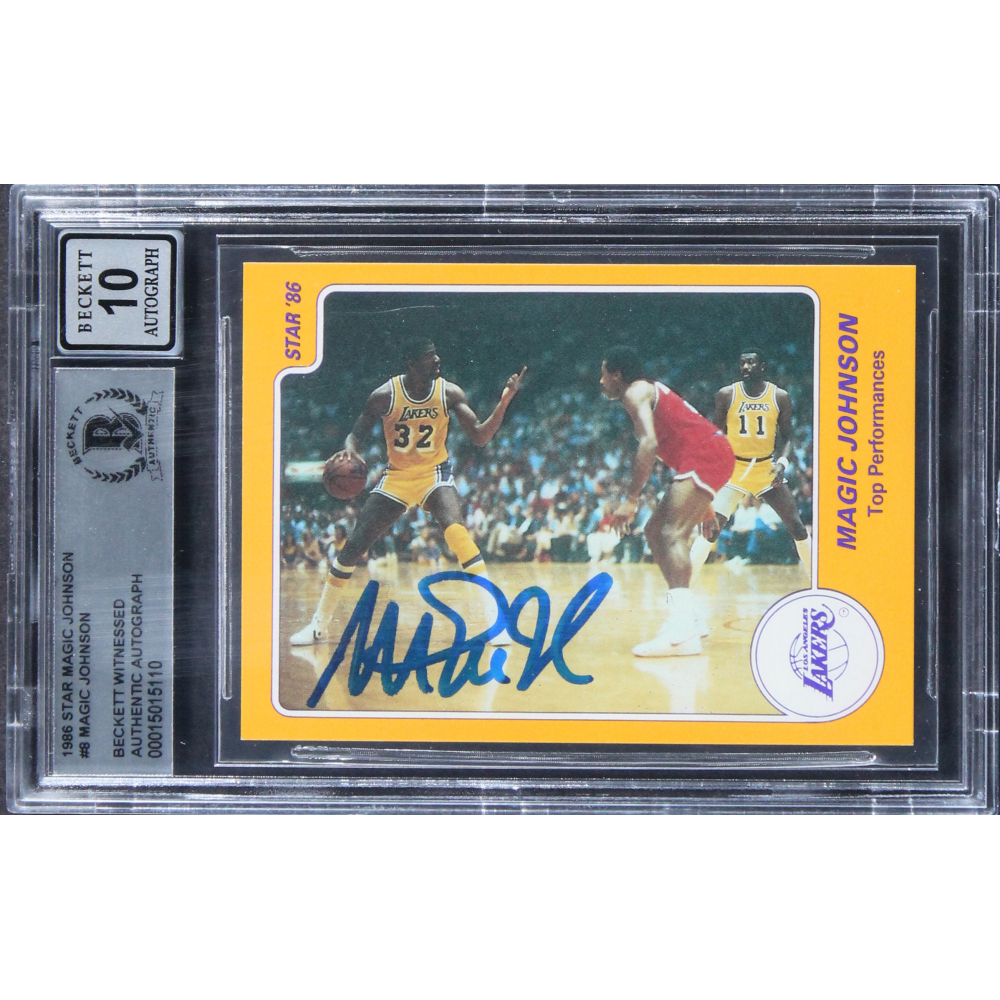 Magic Johnson Signed 1986 Star Magic Johnson #8 / Top Performance (BGS ...