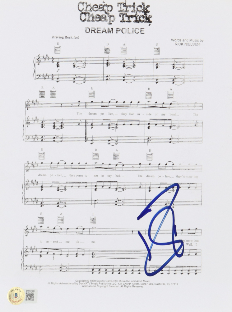 Robin Zander Signed Cheap Trick "Dream Police" 8.5x11 Sheet Music (Beckett) | Pristine Auction