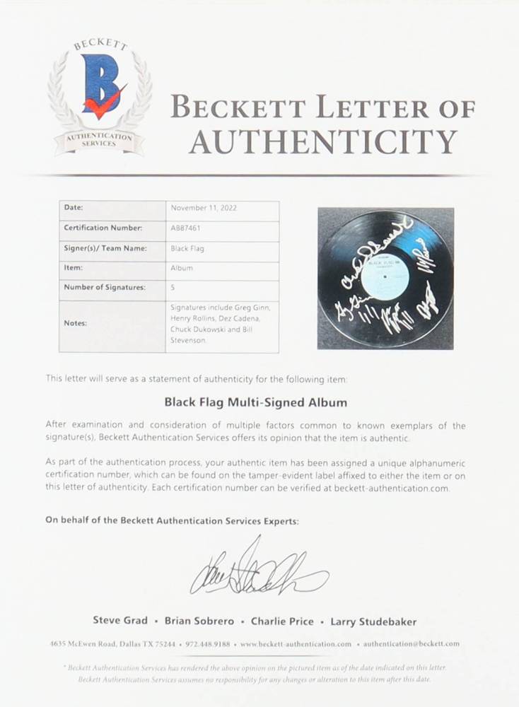 Black Flag "Damaged" Vinyl Record Album Band-Signed by (5) with Greg ...