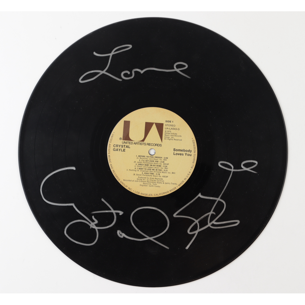 Crystal Gayle Signed "Somebody Loves You" Vinyl Record Inscribed "Love ...