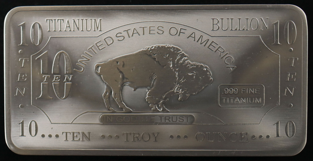 Ten Troy Ounce "Buffalo" .999 Fine Titanium Bullion Bar | Pristine Auction