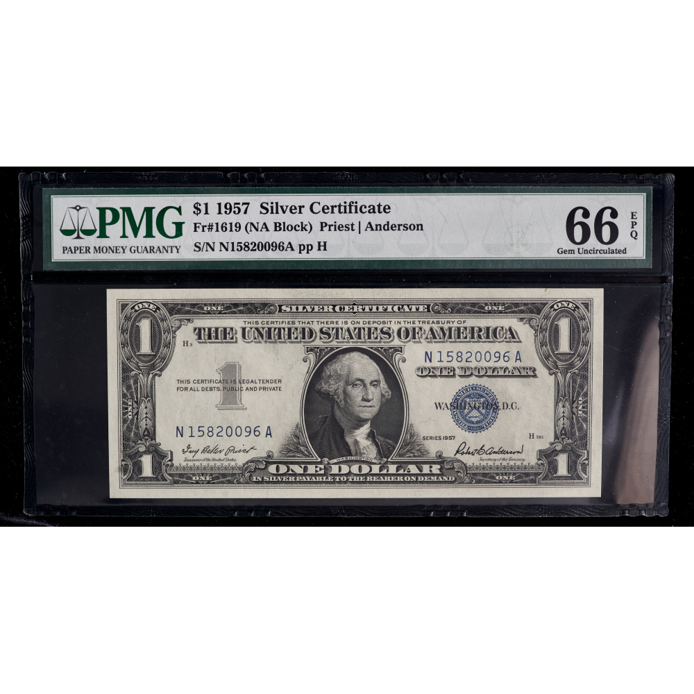 1957 $1 Blue Seal Silver Certificate Bank Note (PMG Superb Gem Unc 66 ...