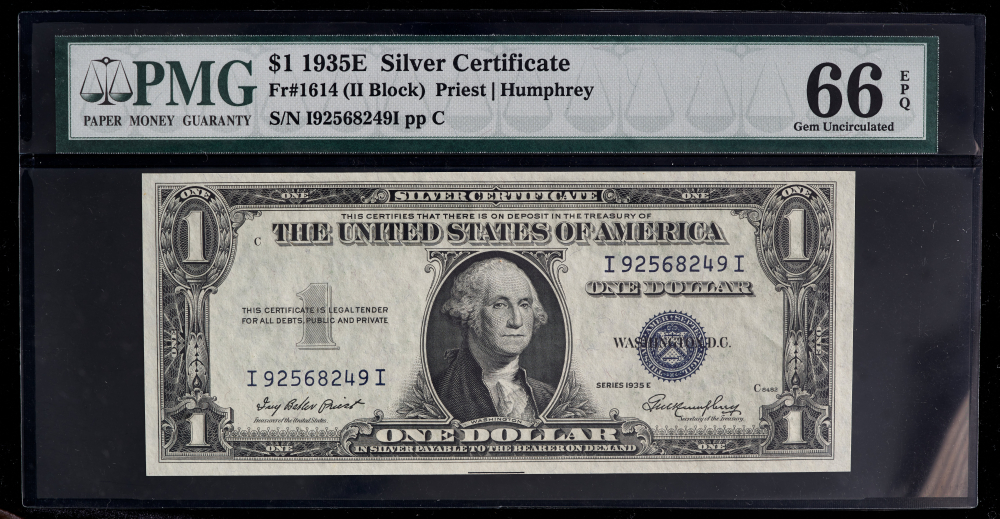1935-E $1 Blue Seal Silver Certificate Bank Note (PMG Gem Uncirculated ...