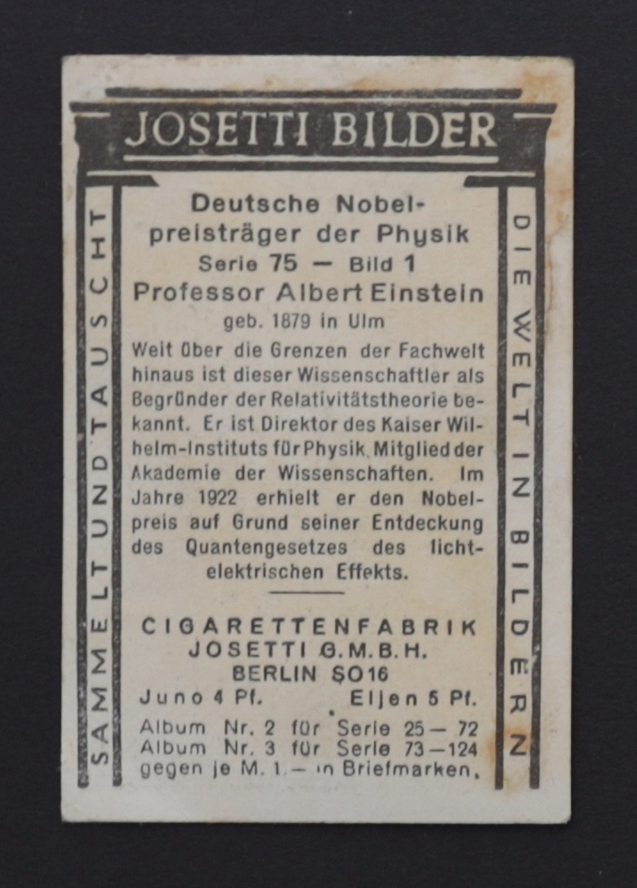 Albert Einstein 1928 Josetti Cigarette | Pristine Auction