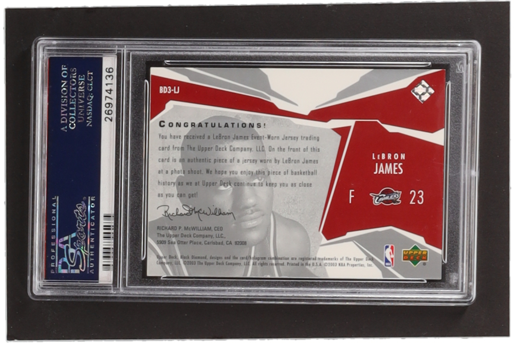 LeBron James 2003-04 Black Diamond Jerseys Triple Diamond #BD3LJ #072/ ...