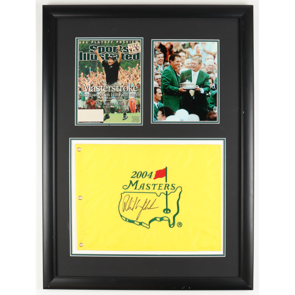 Phil Mickelson Signed 2004 Masters Custom Framed Pin Flag Display (JSA ...