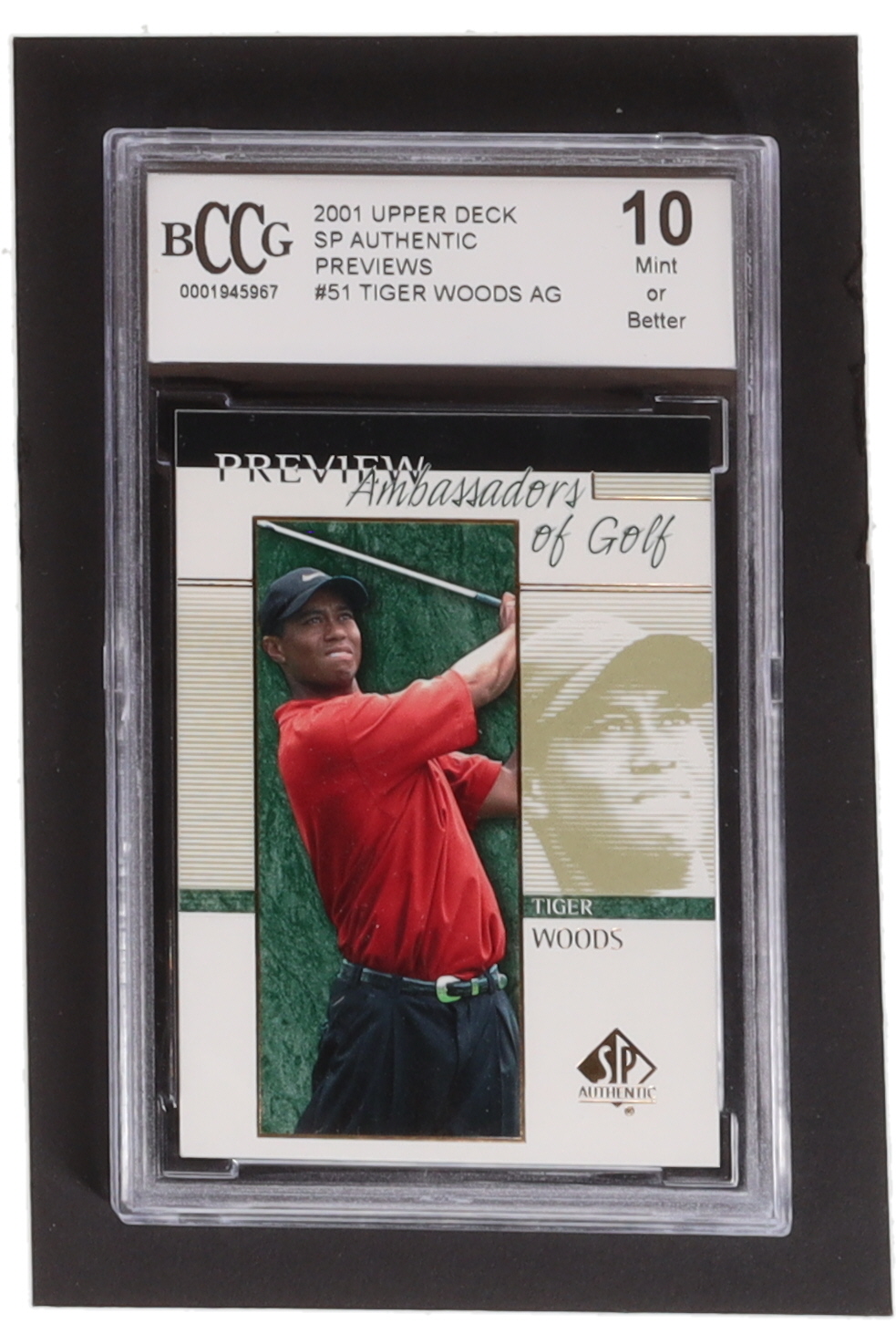 Tiger Woods 2001 SP Authentic Preview #51 AG (BCCG 10) | Pristine Auction