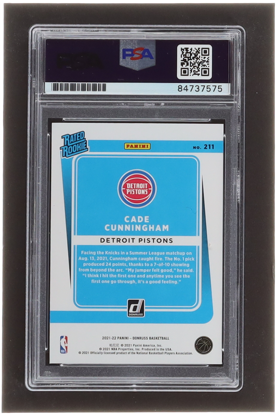 Cade Cunningham Signed 2021-22 Donruss #211 RR RC (PSA) | Pristine Auction