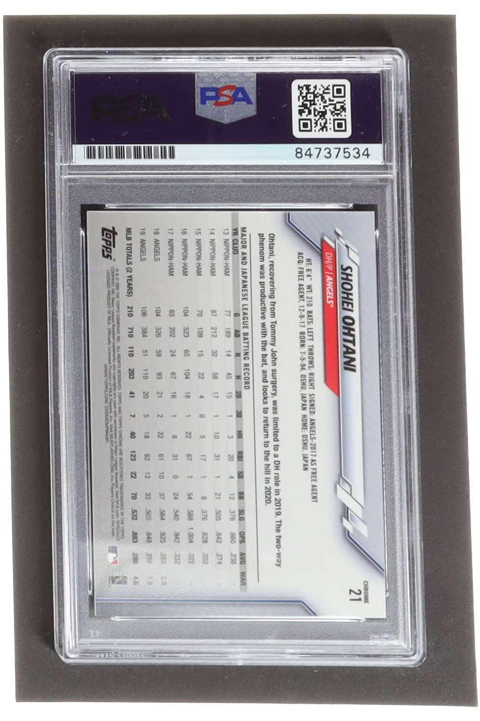 Shohei Ohtani Signed 2020 Topps Chrome #21 (PSA) | Pristine Auction