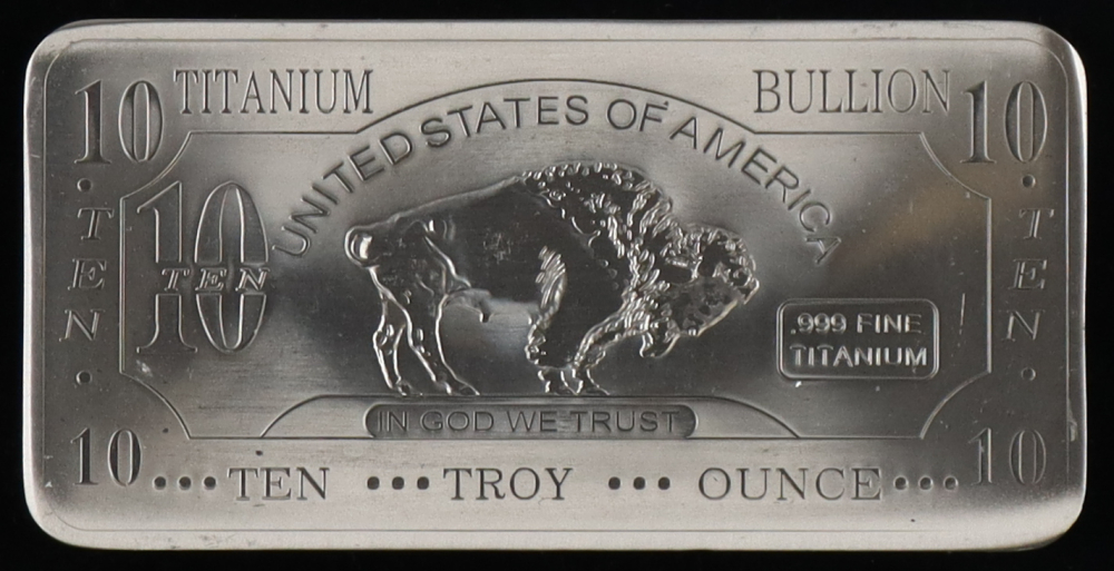 Ten Troy Ounce "Buffalo" .999 Fine Titanium Bullion Bar | Pristine Auction