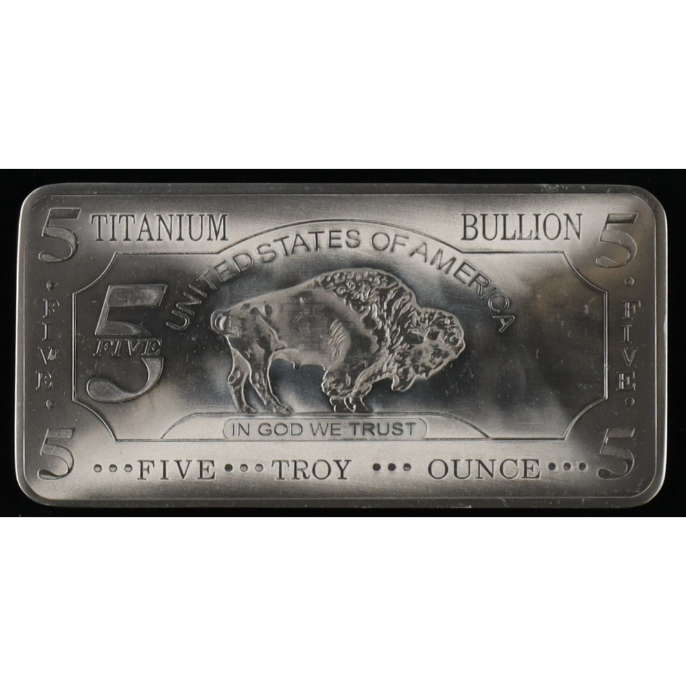 Five Troy Ounce "Buffalo" .999 Fine Titanium Bullion Bar | Pristine Auction