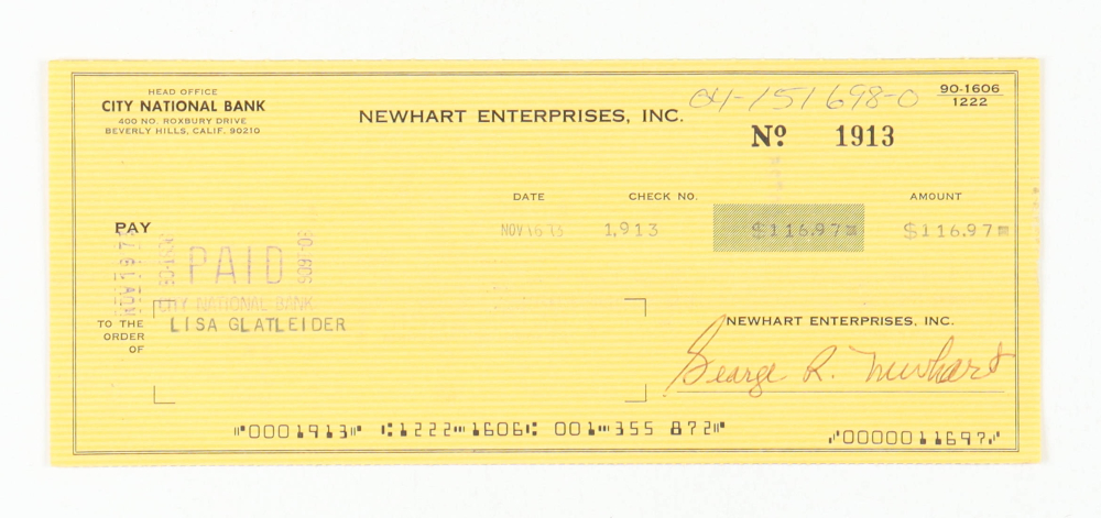 Bob Newhart Signed 1973 Personal Bank Check (Autograph Reference ...