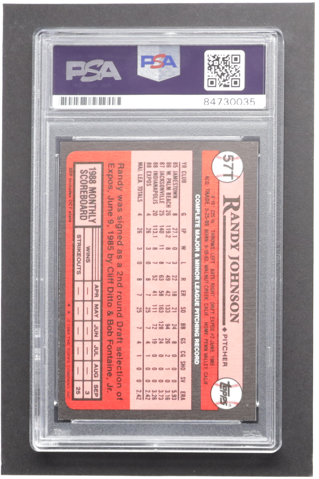 Randy Johnson Signed 1989 Topps Traded #57T (PSA) | Pristine Auction
