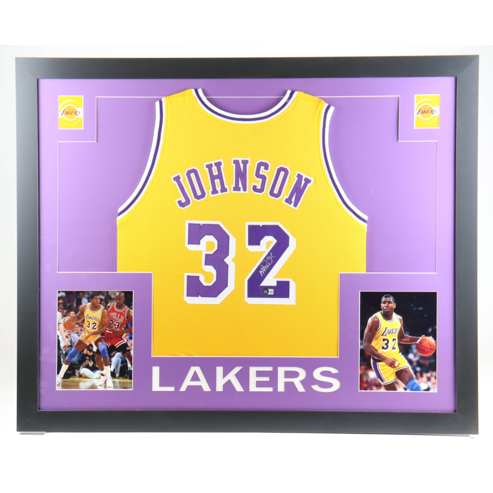 Magic Johnson Signed Custom Framed Jersey Display (Beckett) | Pristine Auction