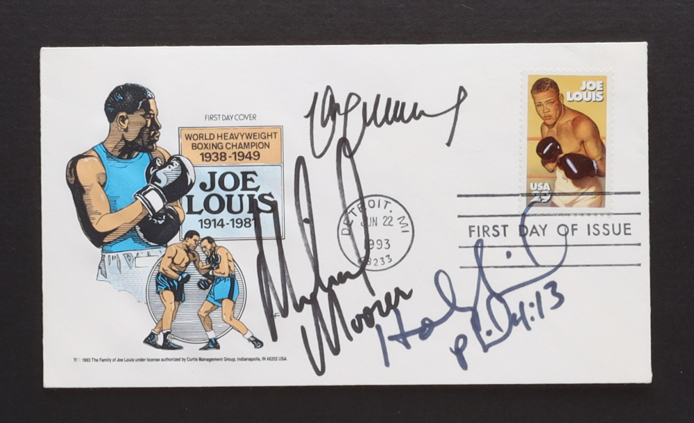 Michael Moorer, Evander Holyfield & Max Schnelling Signed "Joe Louis ...