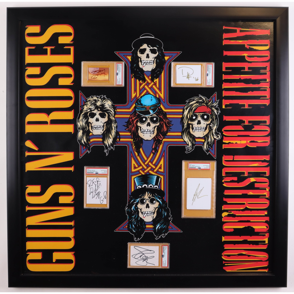 Guns N' Roses Custom Framed Cut Display Band-Signed by (5) with Axl ...