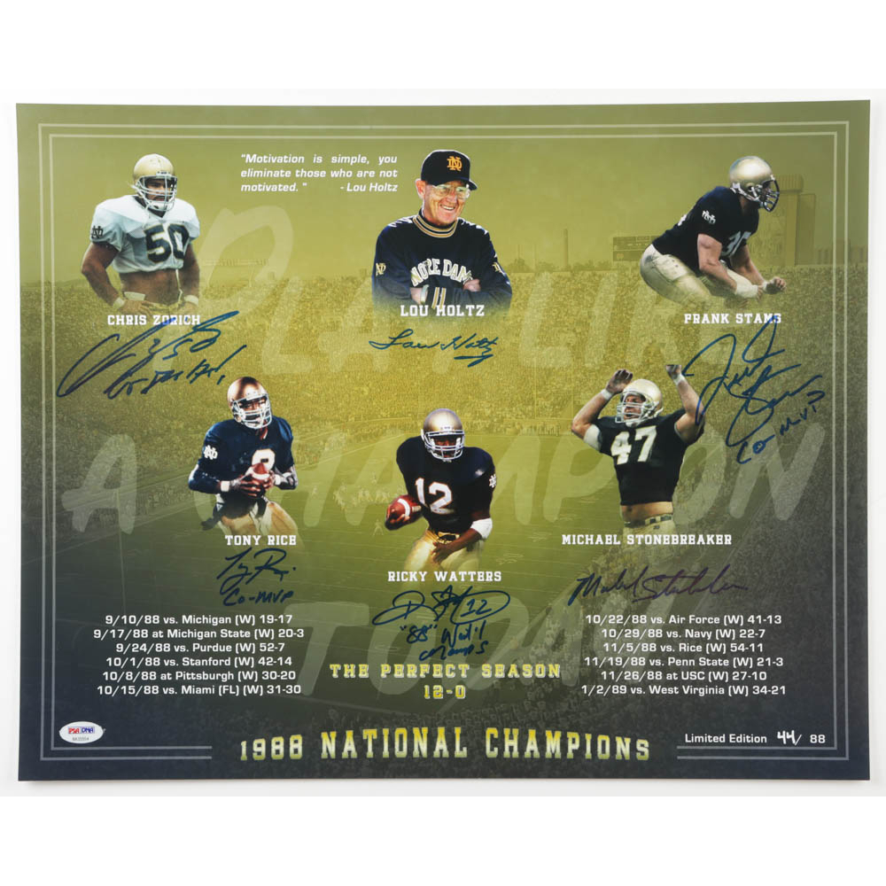 1988 Notre Dame Fighting Irish 16x20 Photo Signed by (6) with Lou Holtz ...