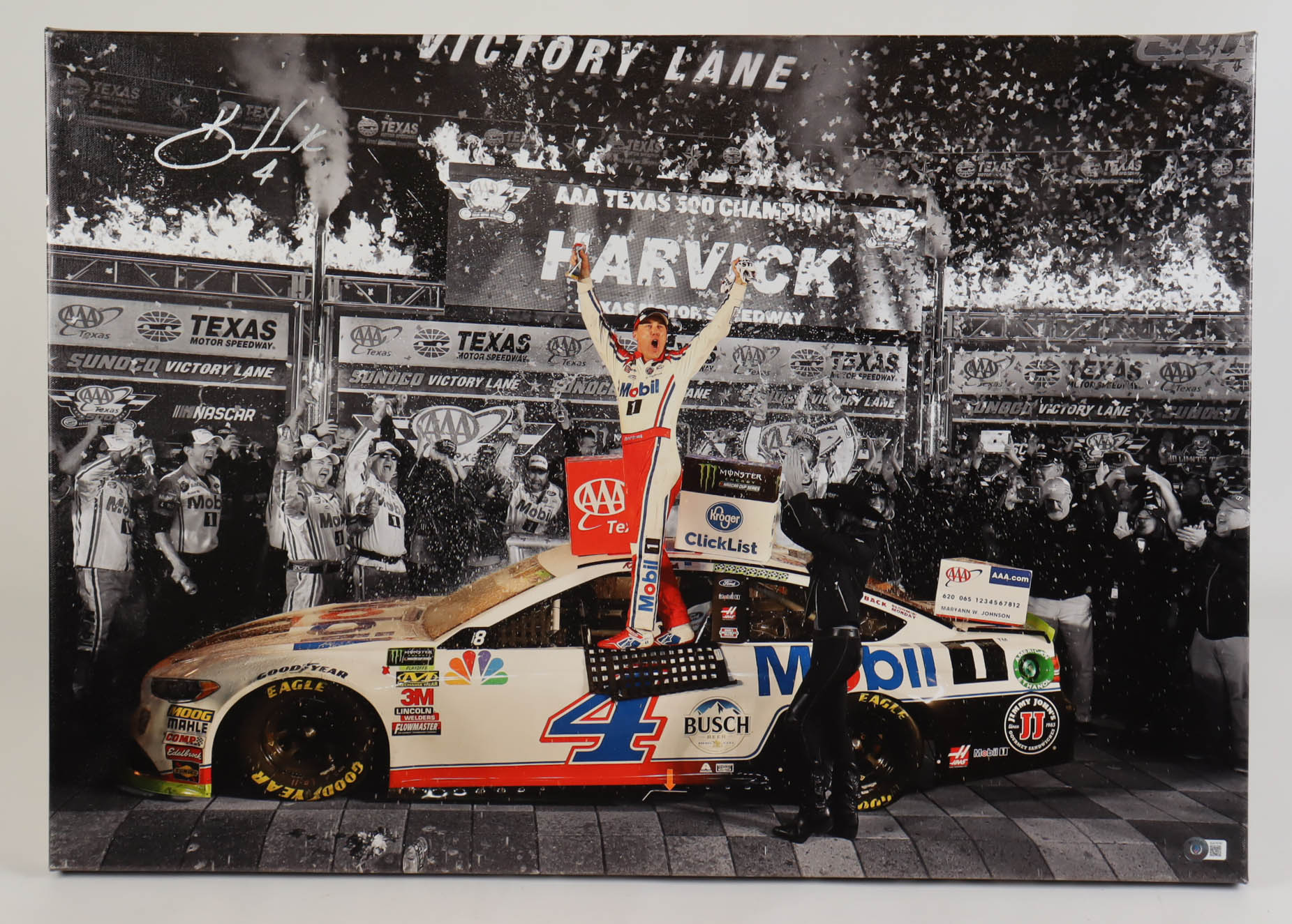 Kevin Harvick Signed NASCAR 20.5x32 Photo On Canvas (Beckett ...