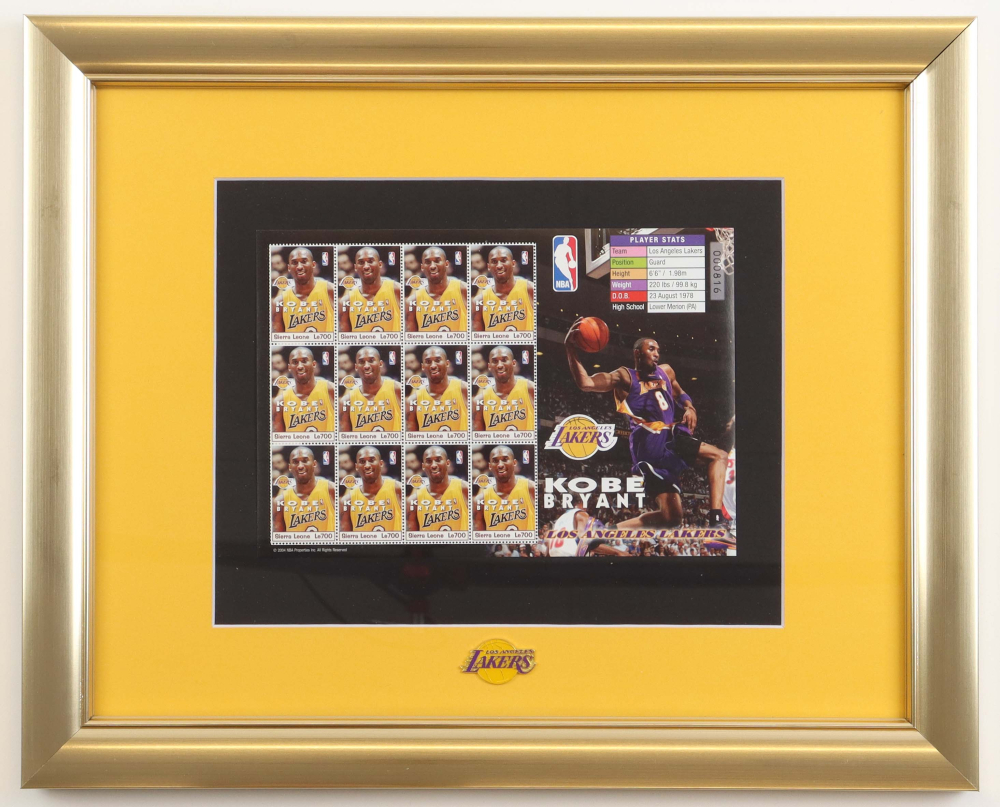 Kobe Bryant Custom Framed Uncut Postage Stamp Sheet Display With (12 ...