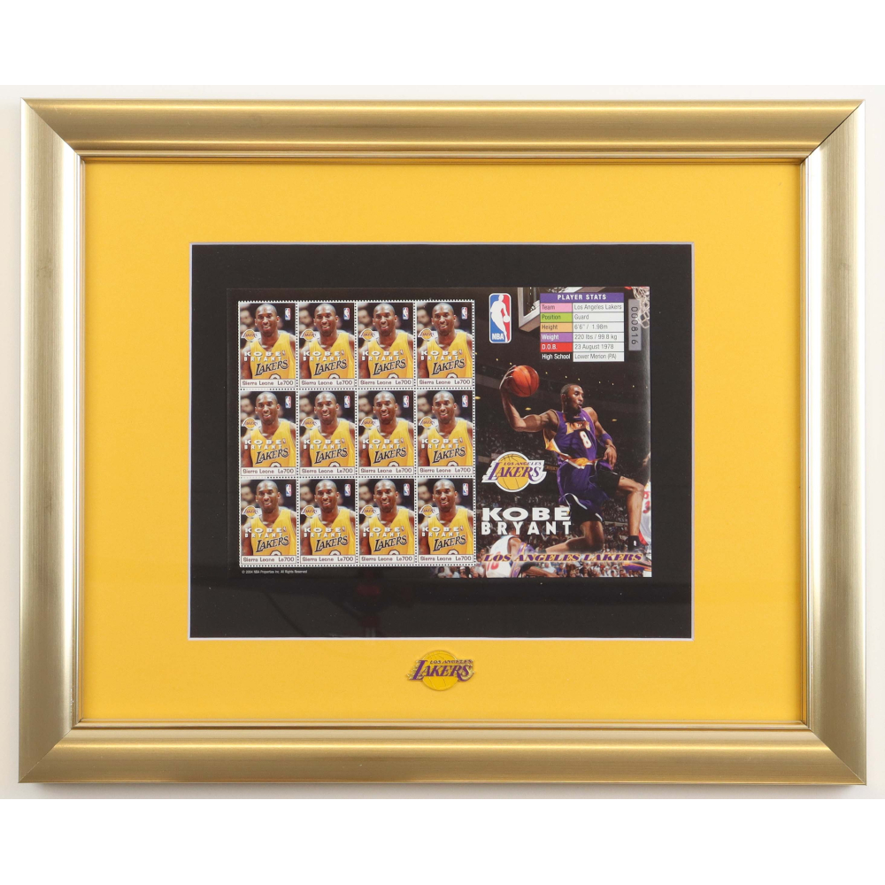 Kobe Bryant Custom Framed Uncut Postage Stamp Sheet Display With (12 ...