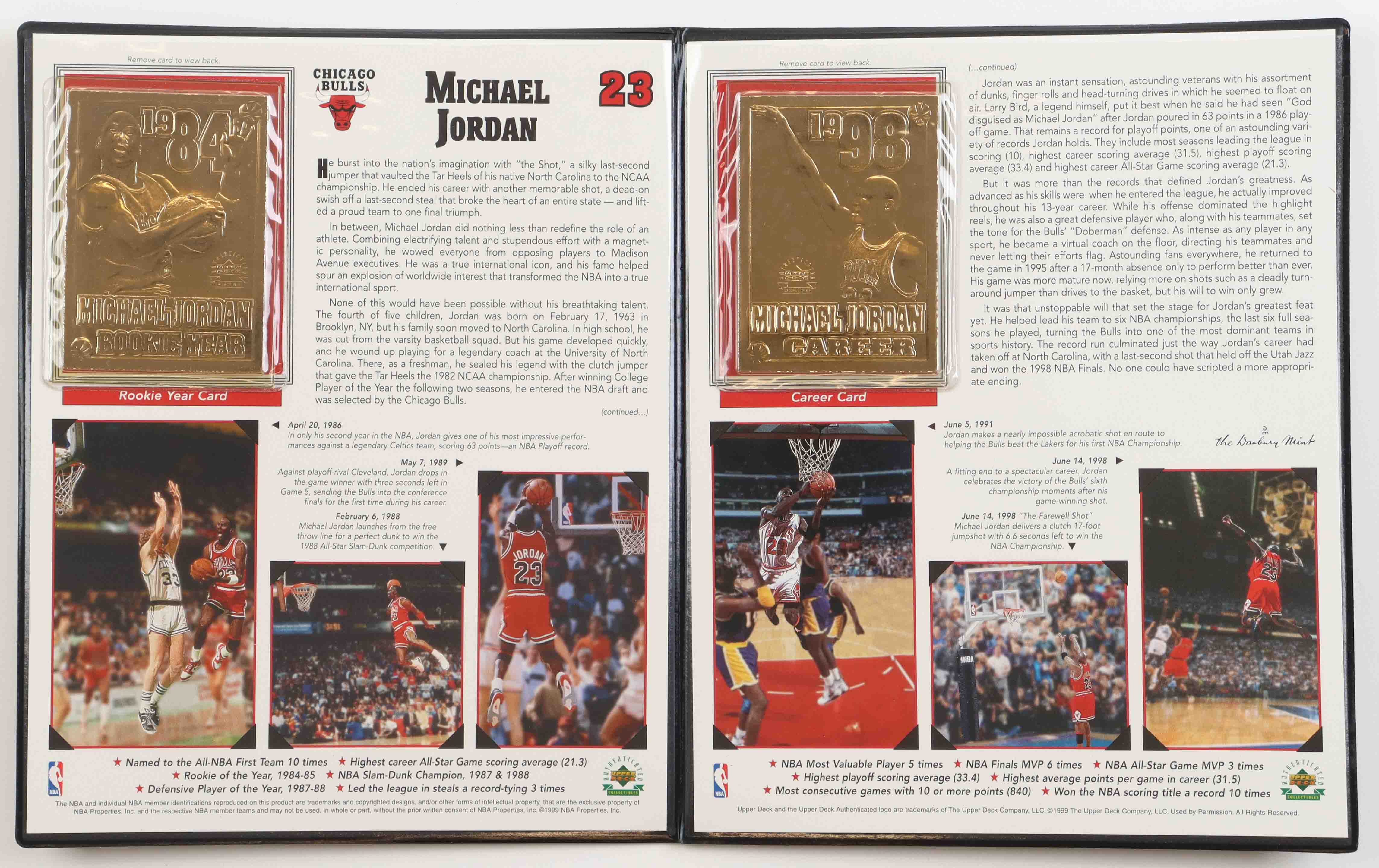 Michael Jordan Set of (2) 22Kt Gold Basketball Cards with Binder | Pristine Auction