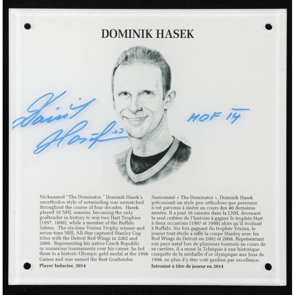 Dominik Hasek Signed Plaque Display Inscribed "HOF 14" (COJO ...