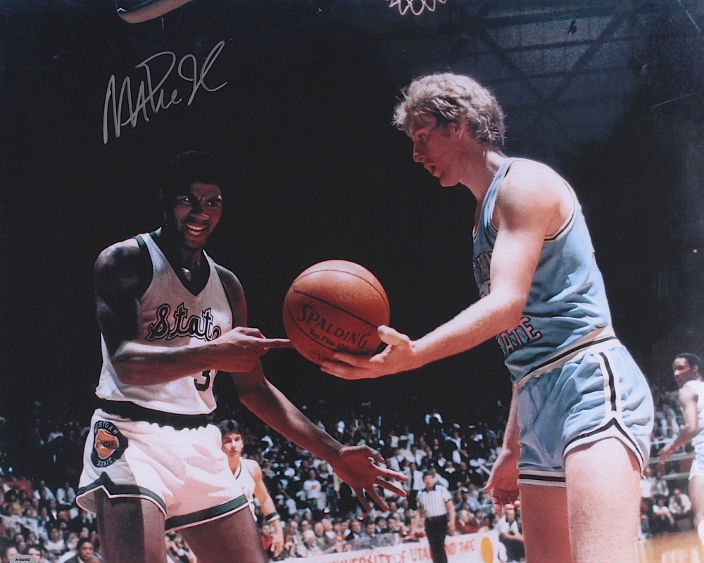 Magic Johnson Signed NCAA Championship 16x20 Photo with Larry Bird ...