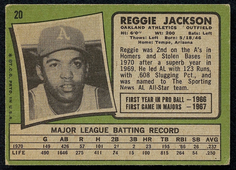 Reggie Jackson 1971 Topps #20 | Pristine Auction